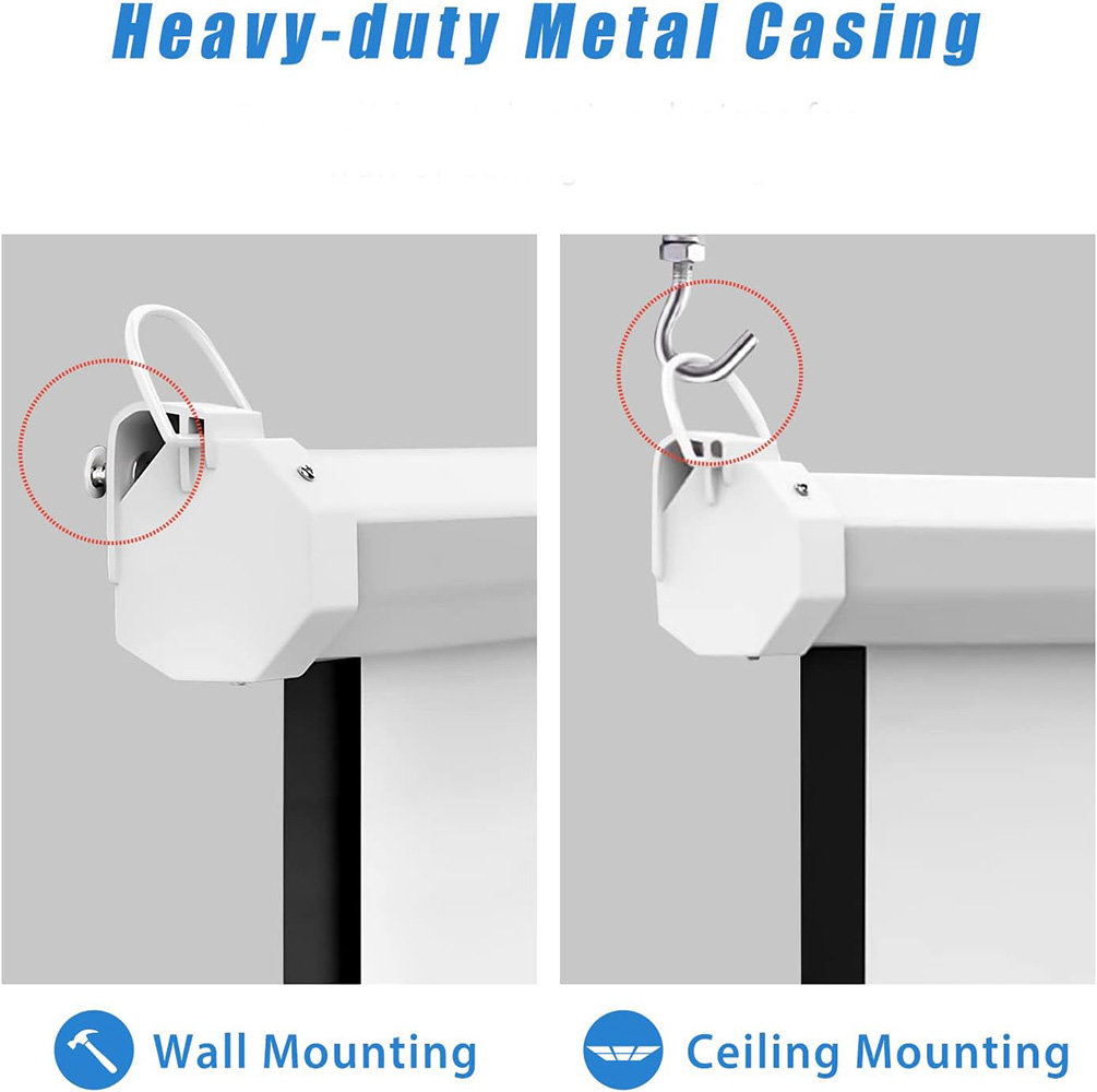 HIGEMZ 100inch Manual Pull Down White Projector Screen 16:9 1.2 Gain ...