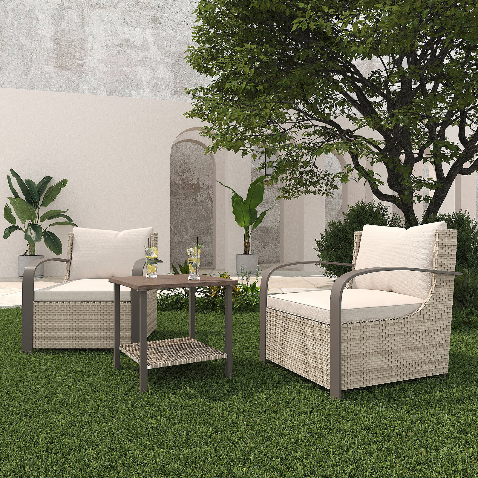 Latitude Run® 3 Pieces Outdoor Rattan Woven Leisure Conversation chair ...