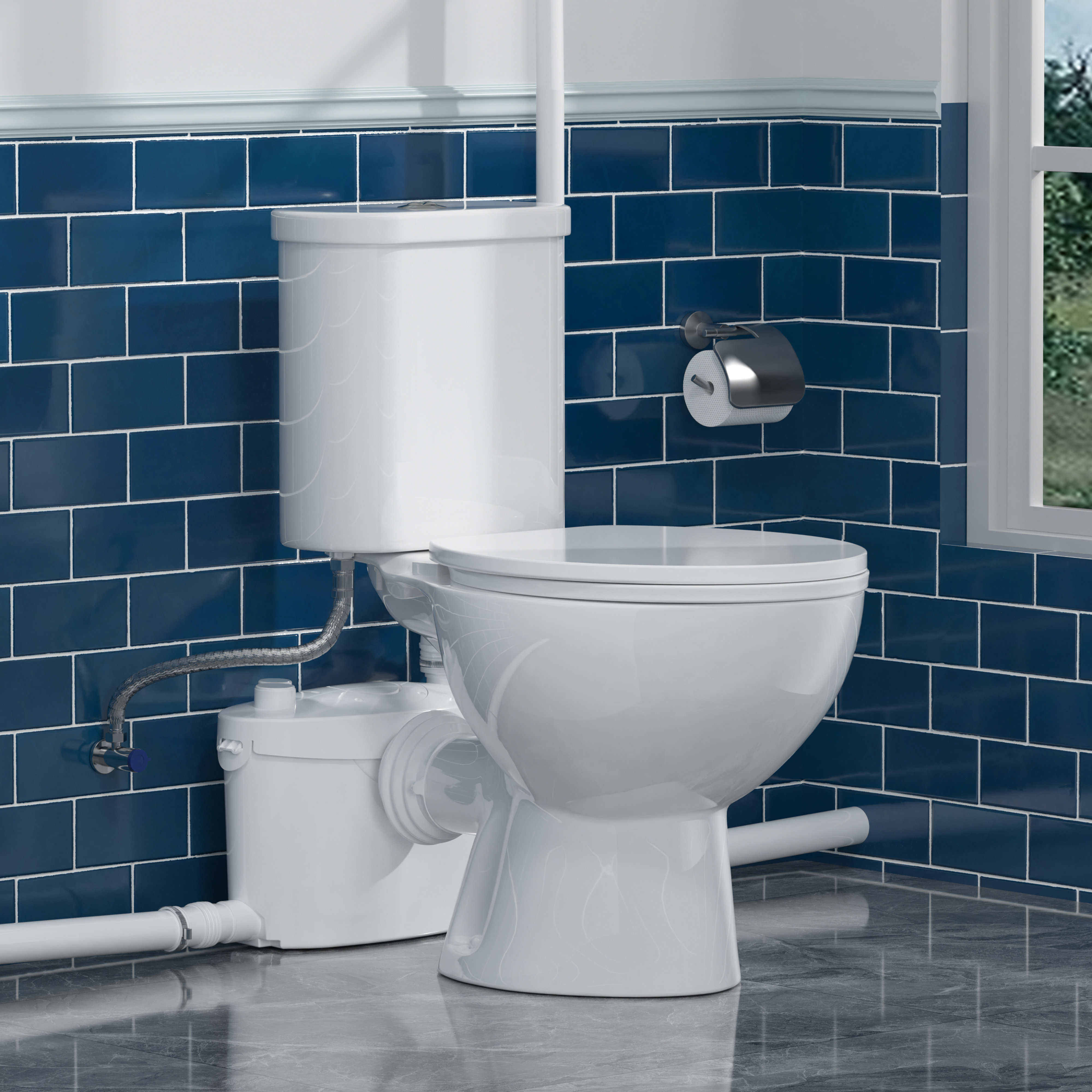 SUPERFLO Macerating Toilet with 600W Macerator Pump Upflush Toilet for Basement with Extension ...