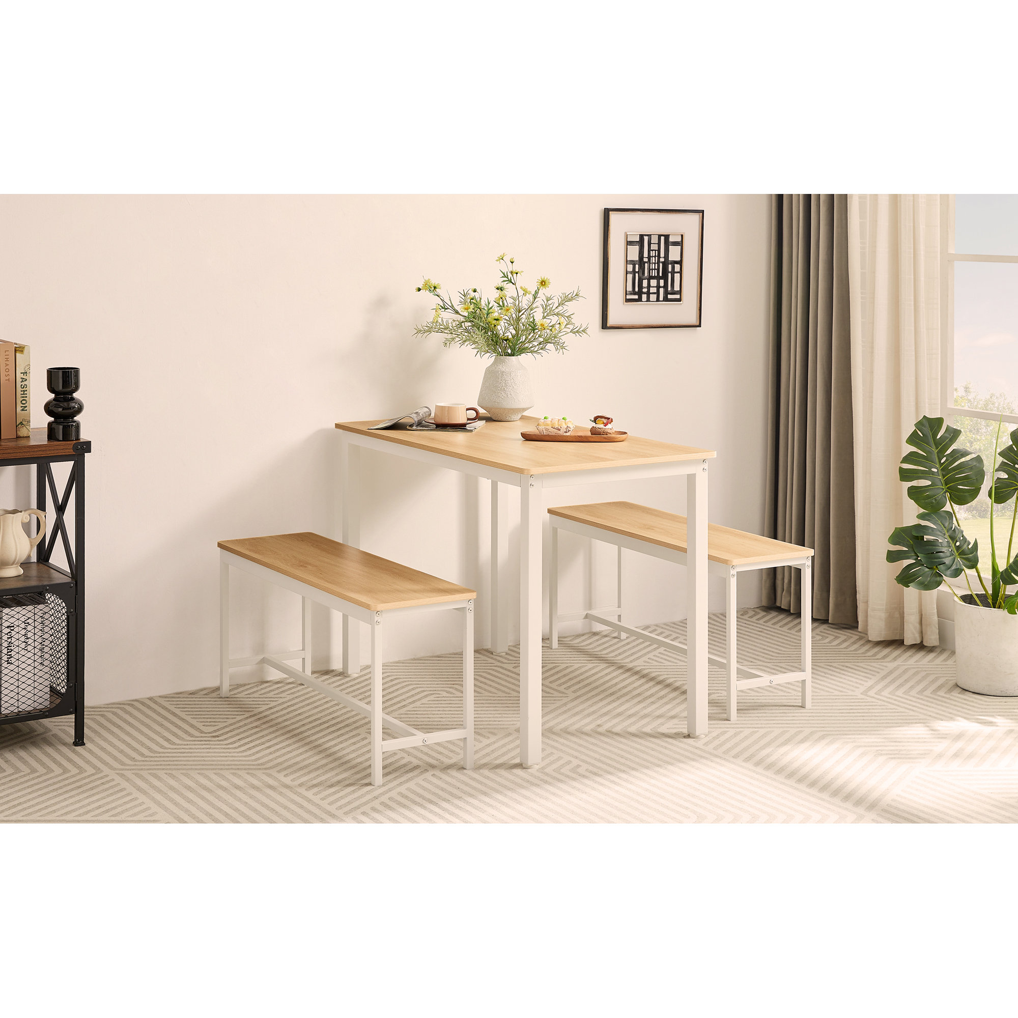 Ebern Designs Dining Table Set, Bar Table with 2 Dining Benches ...