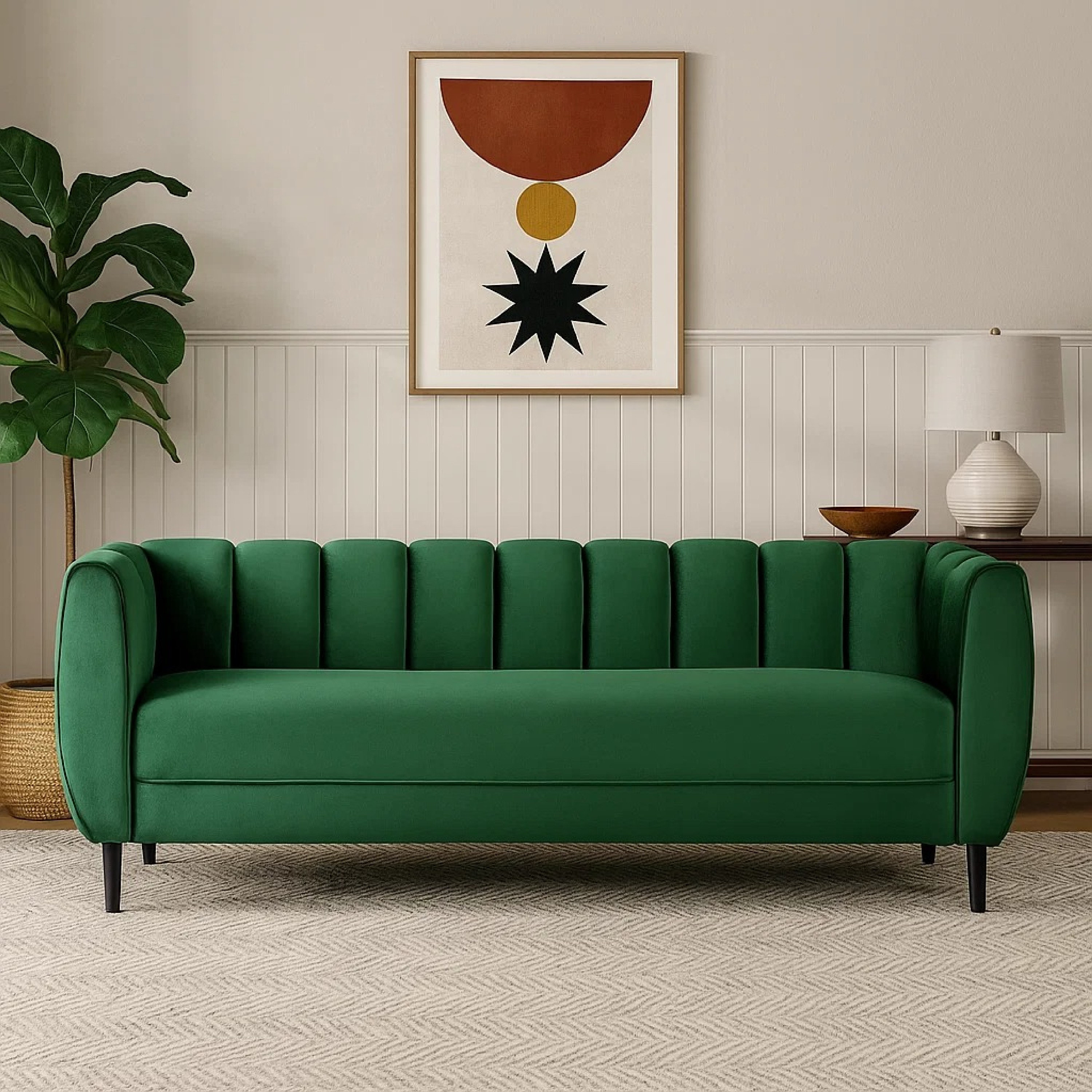 Benjara Orla Sofa, 83 Inch, Retro Channel Tufted Stitch Design, Green ...