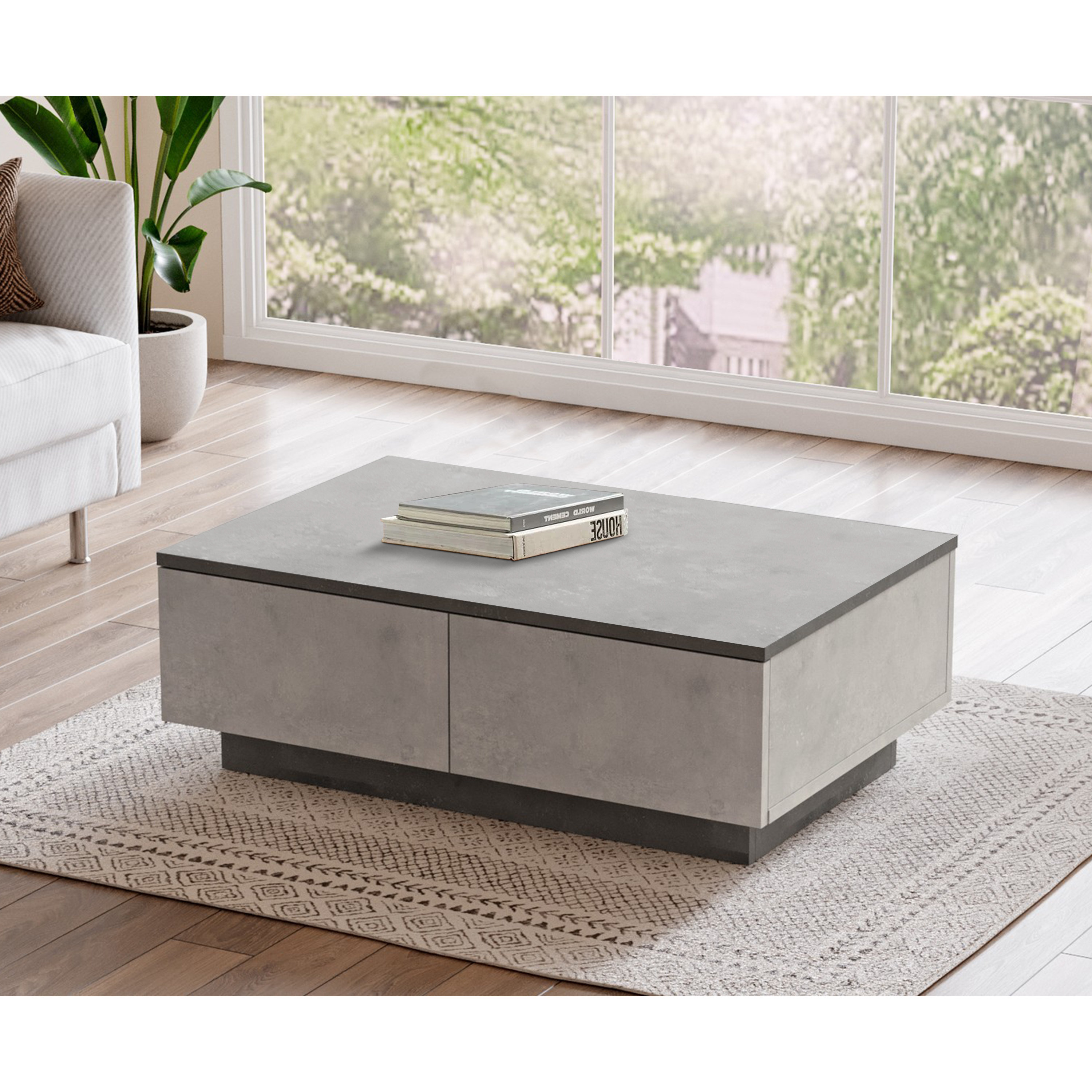 Ebern Designs 35 Inch Modern Rectangular Plinth Base Coffee Table With ...
