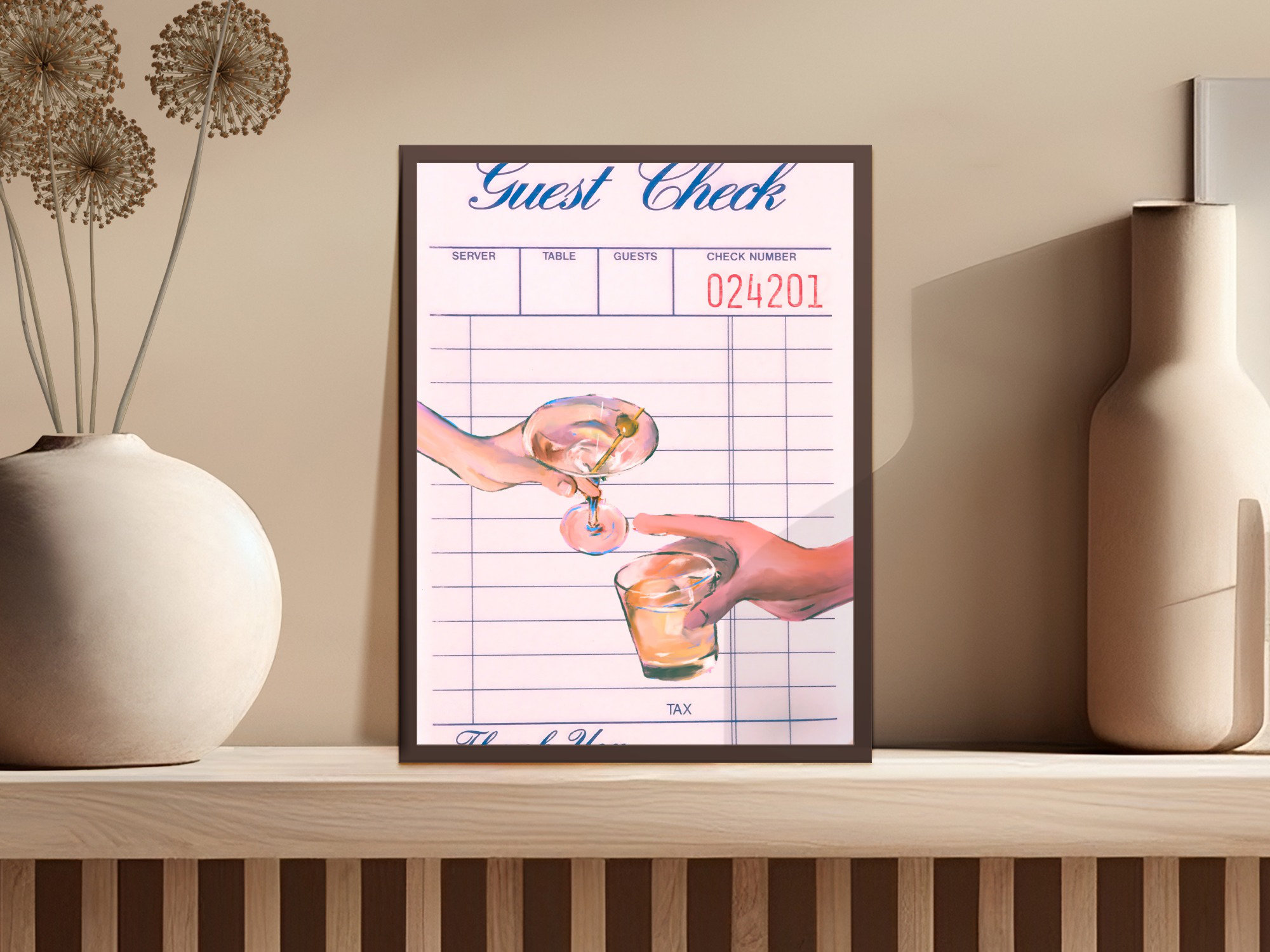 Happy Larry Guest Check Wall Art, Cocktail Print, Bar Decor, Hand Drawn ...