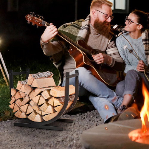 Winston Porter Mihal 19''W Stylish U-shaped Log Rack Black Steel Log ...