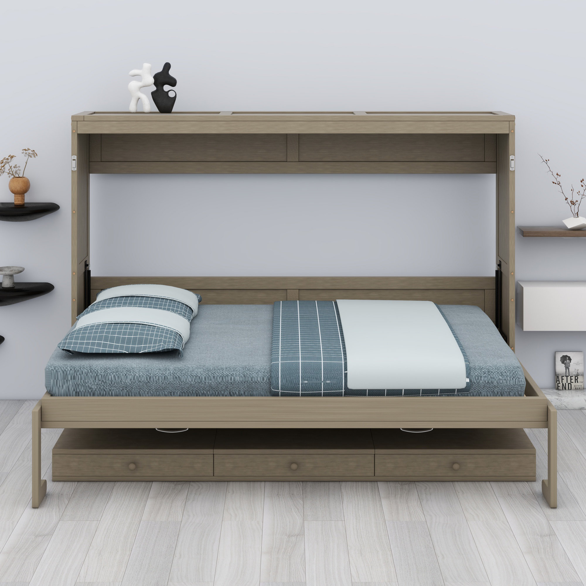 Latitude Run® Murphy Bed With Storage, Foldable Cabinet Bed With Vanity ...