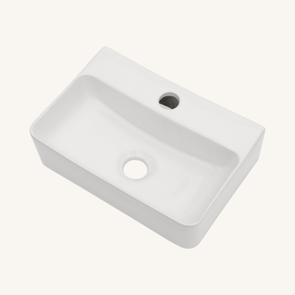 Tech Cube 14.5X10 Inch White Ceramic Rectangle Wall Mount Bathroom Sink ...