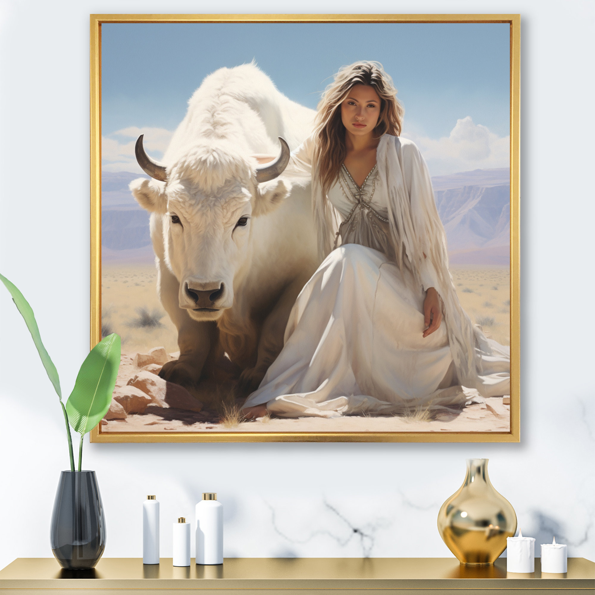 Union Rustic White Buffola Calf Native Woman I - Fashion Woman Wall Art ...