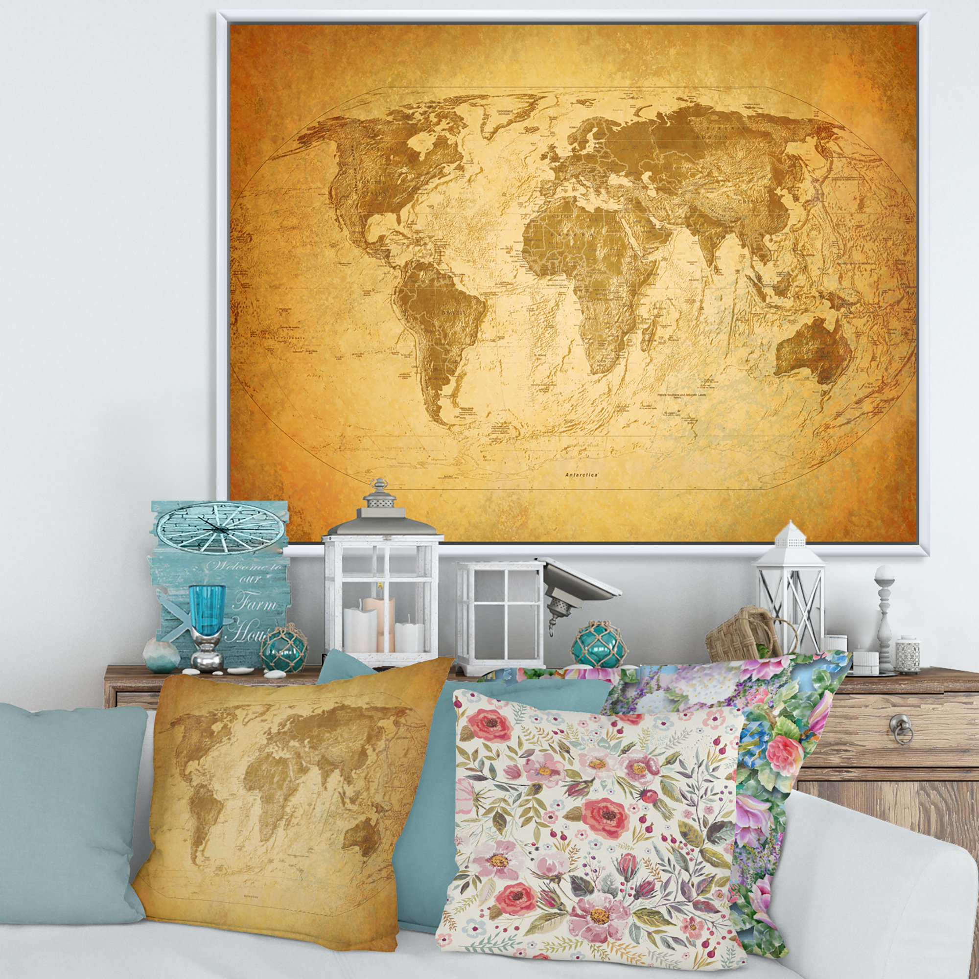 East Urban Home Ancient Map Of The World X - Vintage Canvas Wall Art ...