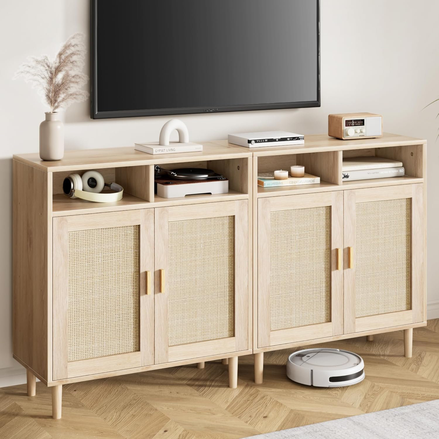 Bayou Breeze 2 Sideboard Buffet Cabinet, Rattan Cabinet With 4 Doors ...