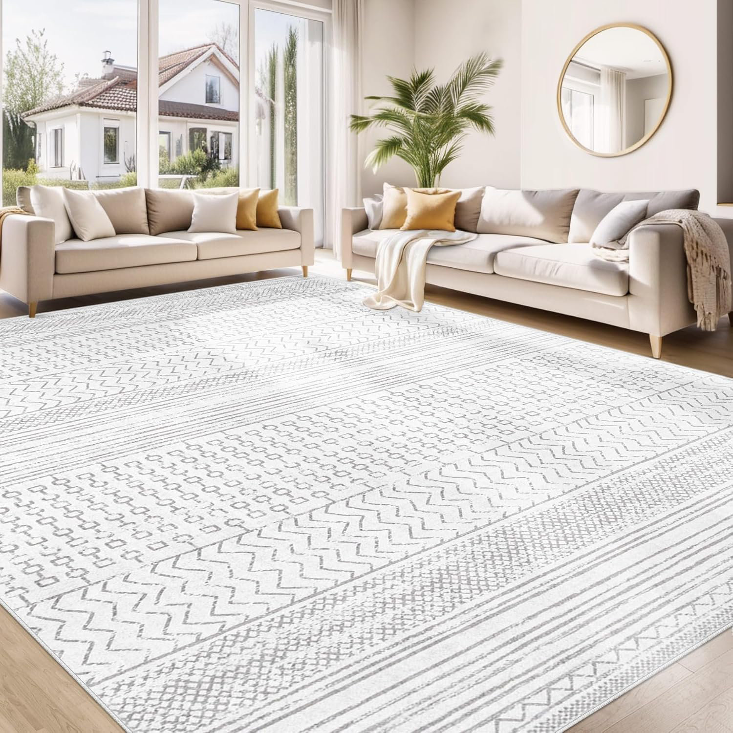 Foundry Select Tapis de salon 8 x 10: Tapis de sol géométrique neutre de style bohème à motif ...