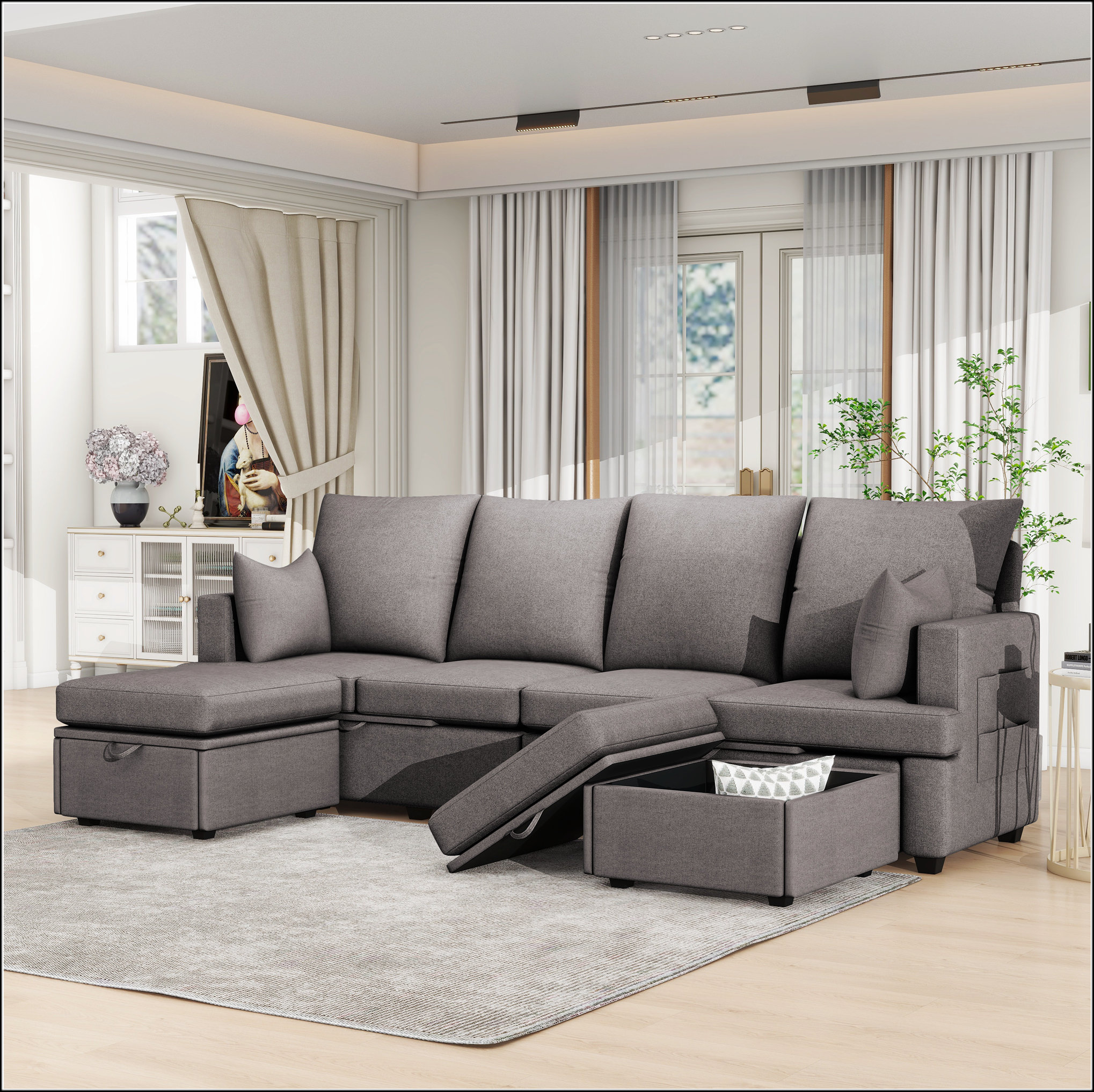 Latitude Run® Modern U shape Modular Sofa, 6 Seat Chenile sectional Couch Set with 2 pilows ...
