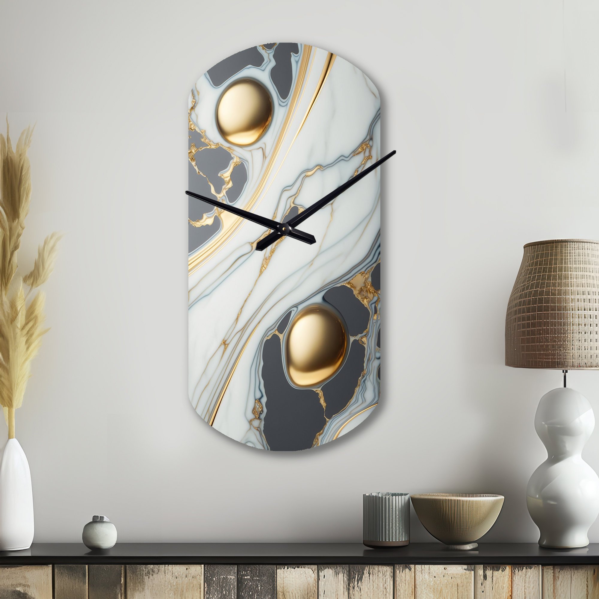 Mercer41 Samaya - Cylinder Shape Unique Abstract Marble Wall Clock ...