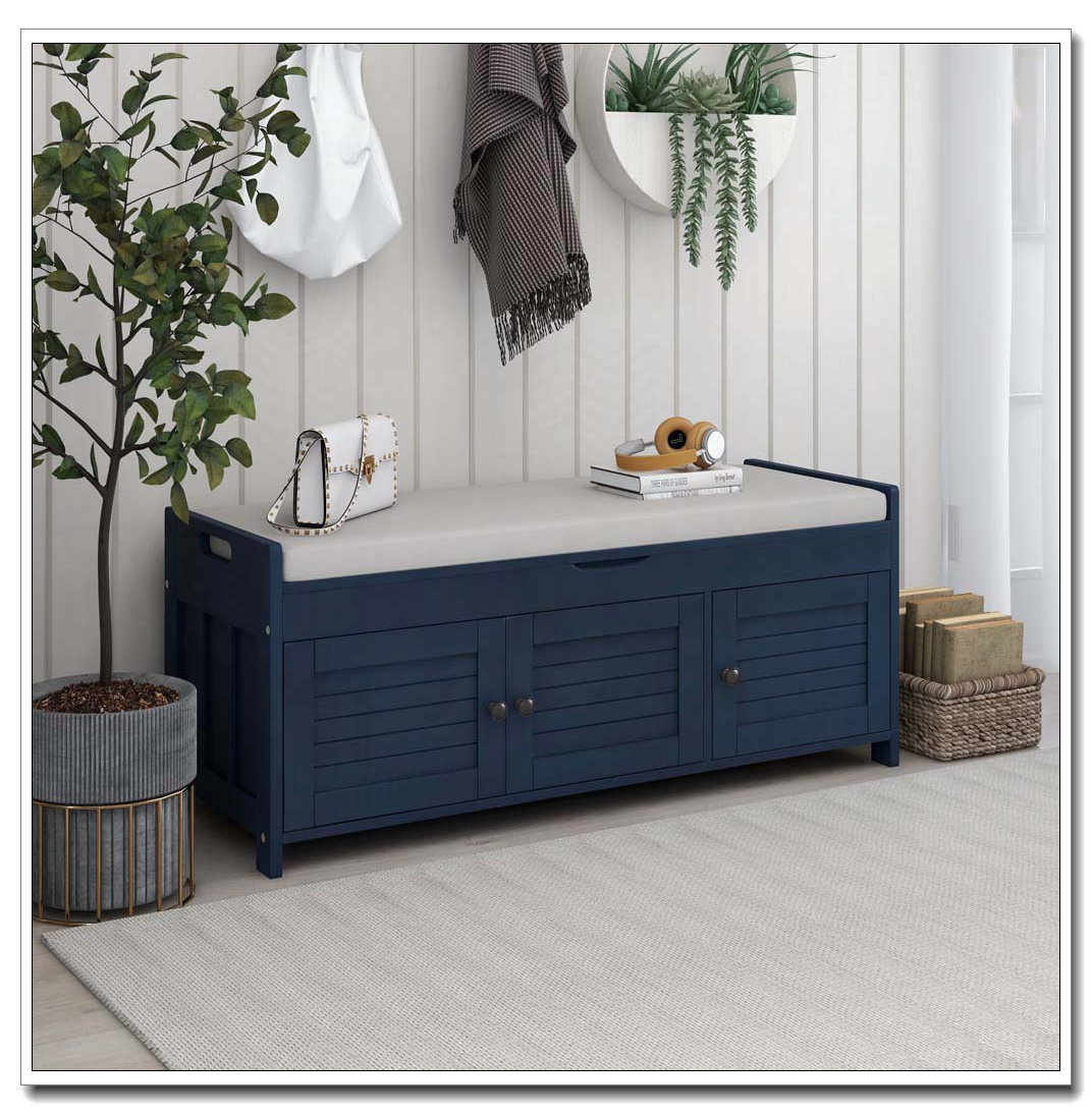 Latitude Run® Wooden Storage Bench with 3 Shutter-shaped Doors | Wayfair