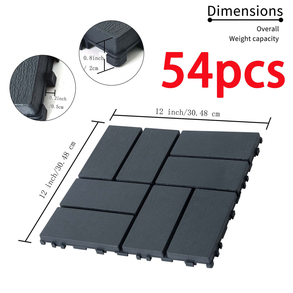HBI home 54 Pack Interlocking Plastic Deck Tiles, Waterproof Outdoor ...