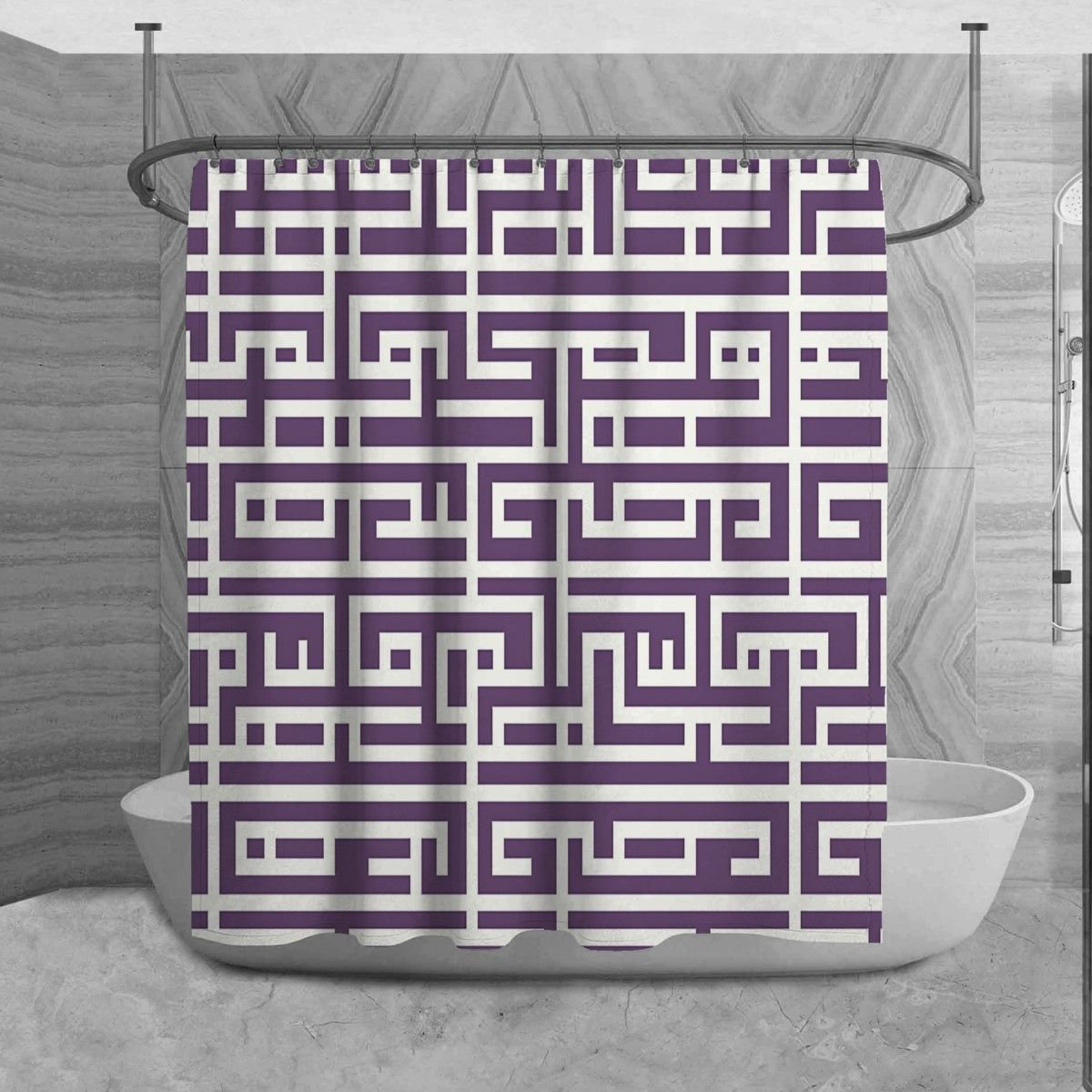 East Urban Home Greek Key Shower Curtain Pattern Bathroom Decor Purple ...