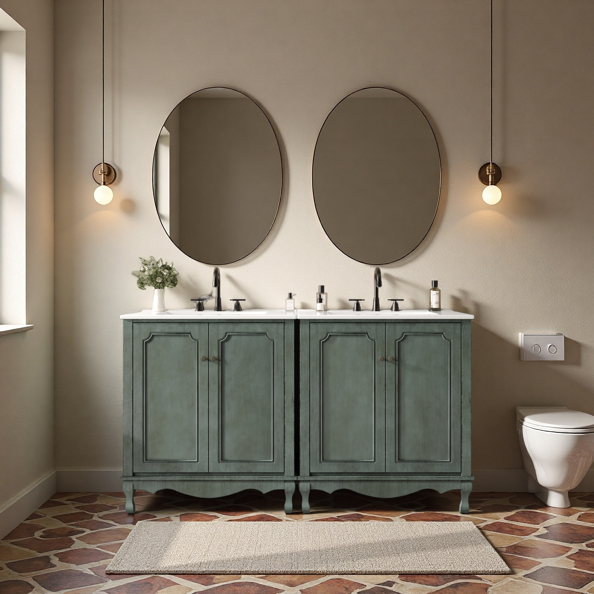 Alcott Hill® 60" Double Sinks Bathroom Vanity Set, Vintage Bathroom ...