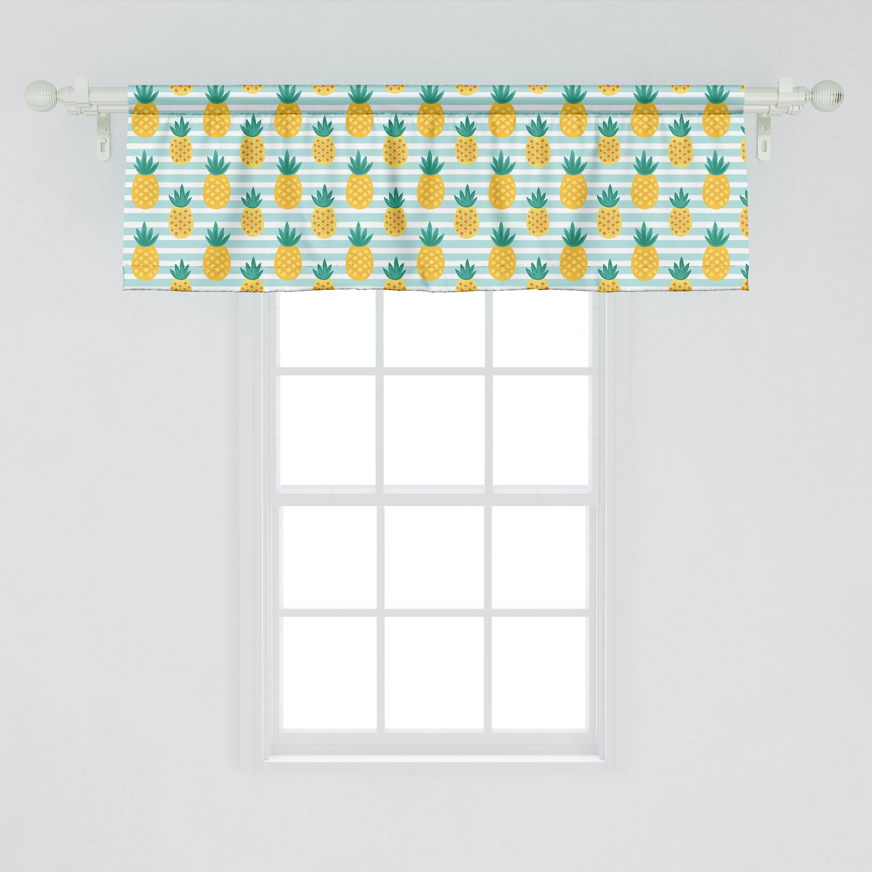 Ambesonne Pineapple Valance Pack of 2 Tropical Fruit on Stripes Earth ...