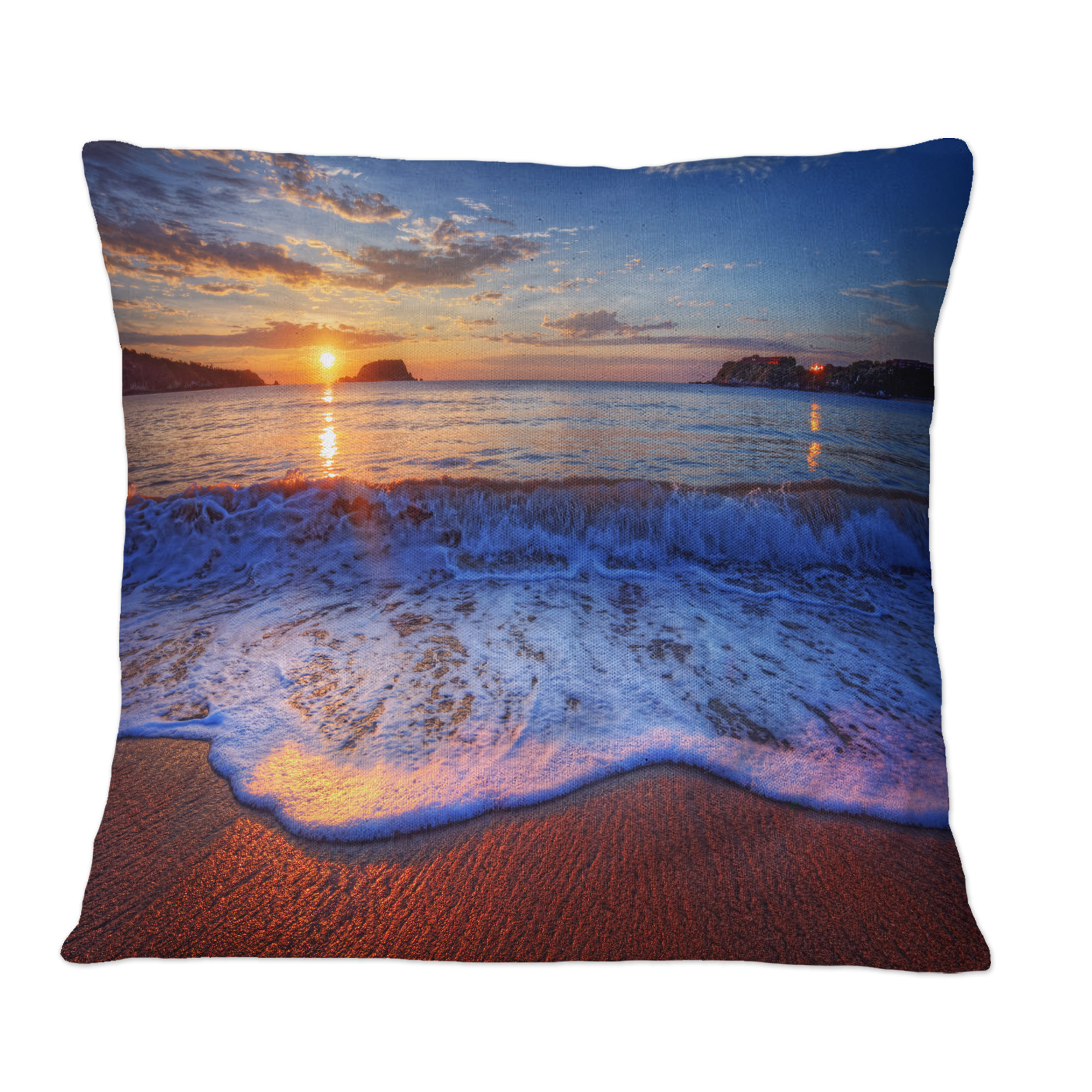 Design Art Placid Shore And Whimsical Clouds II - Nautical & Coastal Printed Throw Pillow | Wayfair