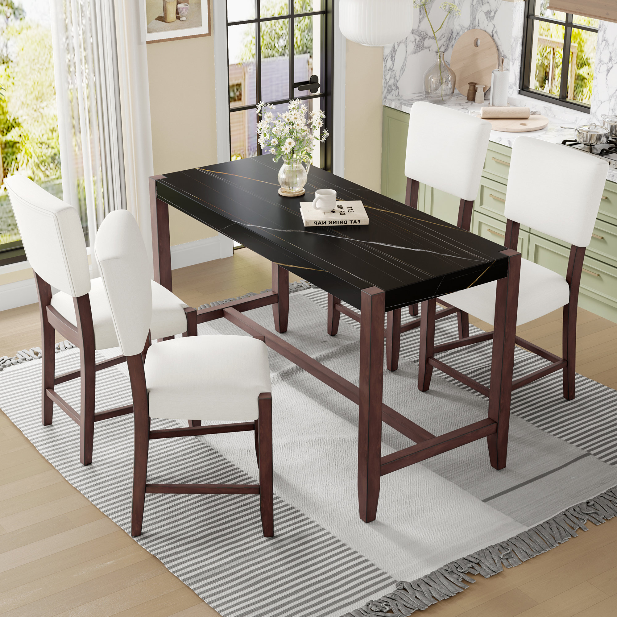 Lark Manor™ Modern 5-Piece Counter Height Dining Table Set, Faux Marble ...