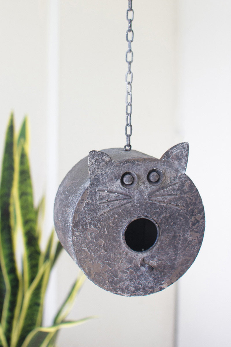 The Holiday Aisle® Hanging Painted Metal Cat Face Birdhouse | Wayfair