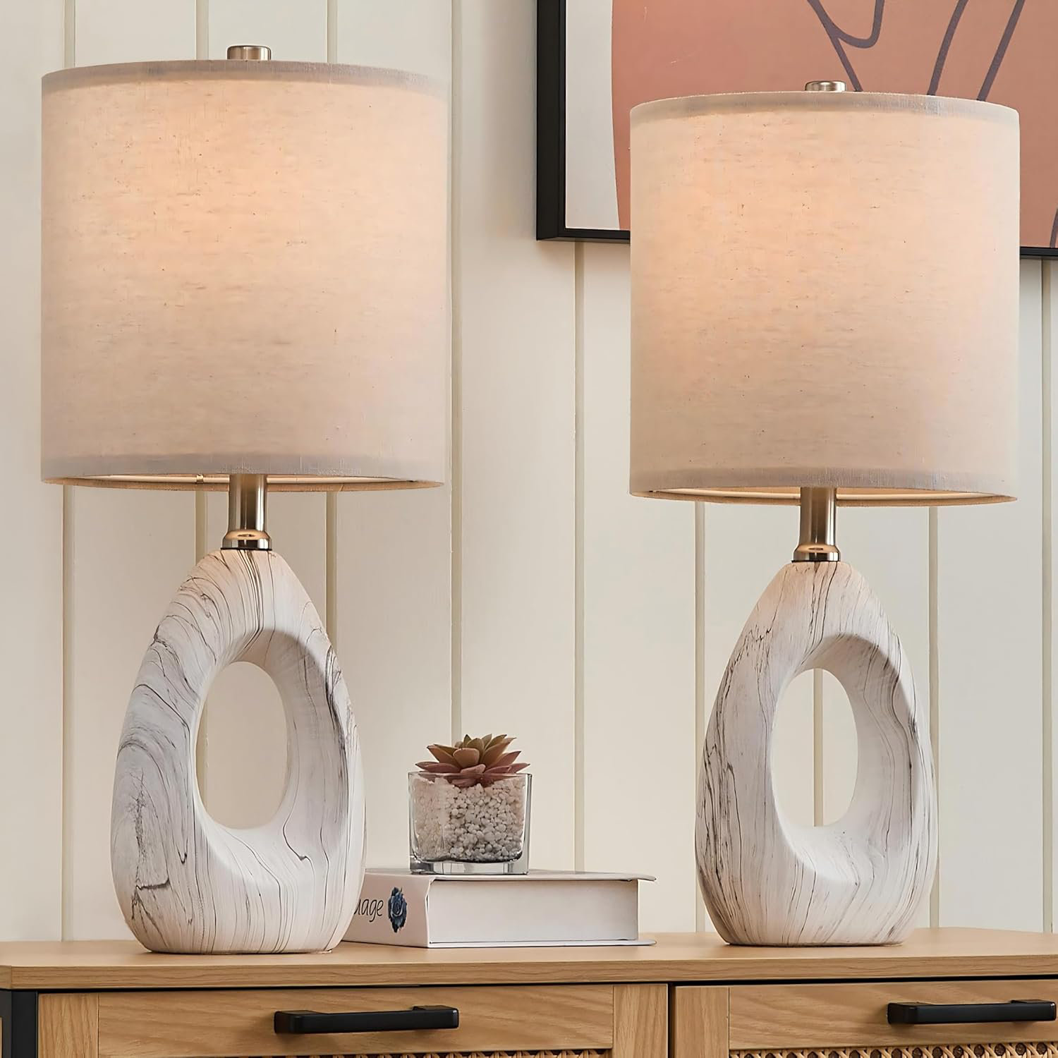 Brayden Studio® Set Of 2 Modern Ceramic Table Lamps With Oatmeal Linen ...