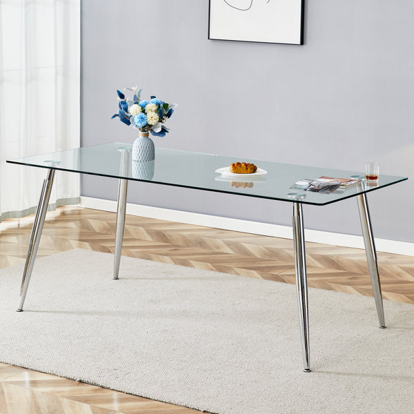 Wrought Studio Thiago Modern Rectangular Glass Dining Table | Wayfair