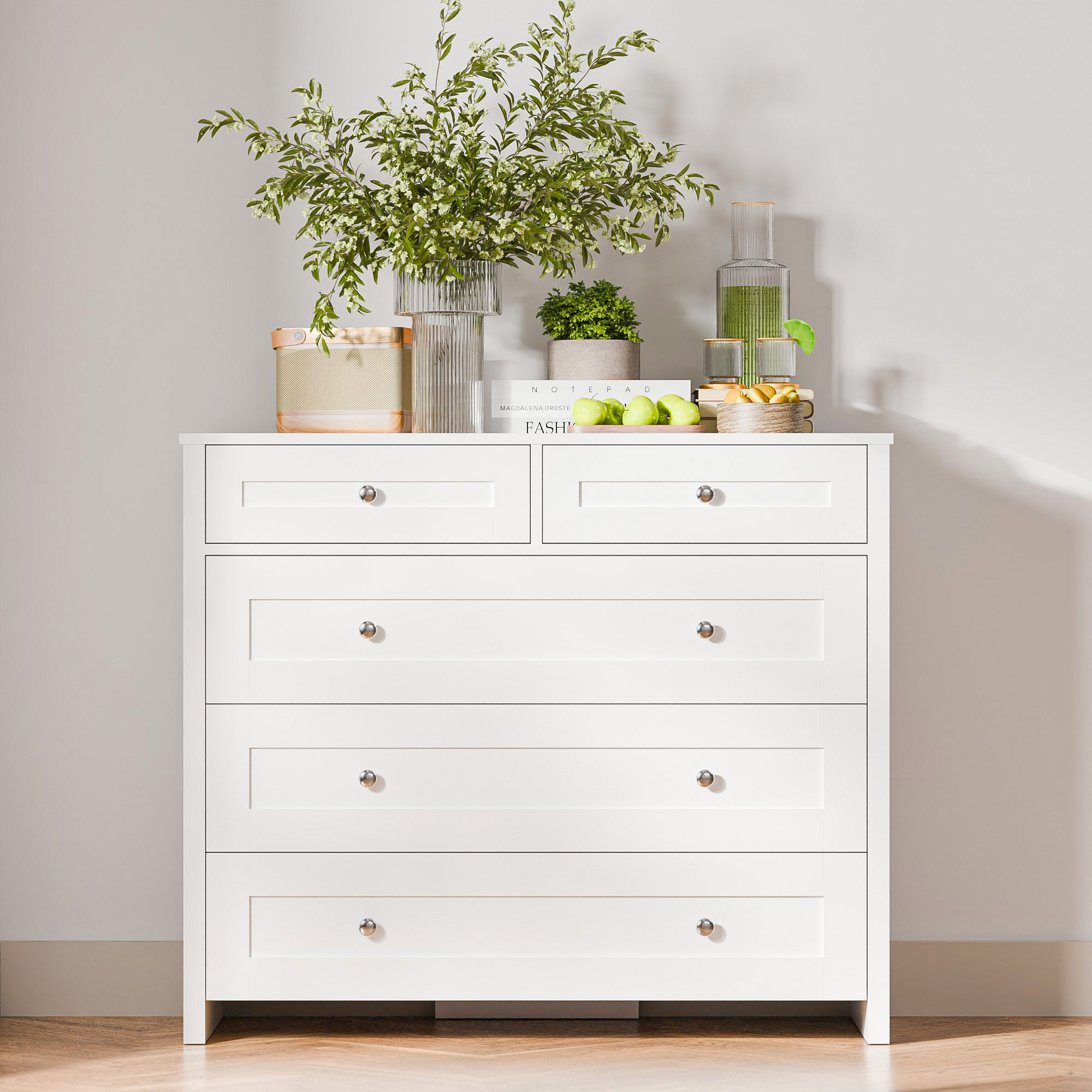 Ebern Designs 5 Drawer Dresser for Bedroom, Large Wood Dressers ...