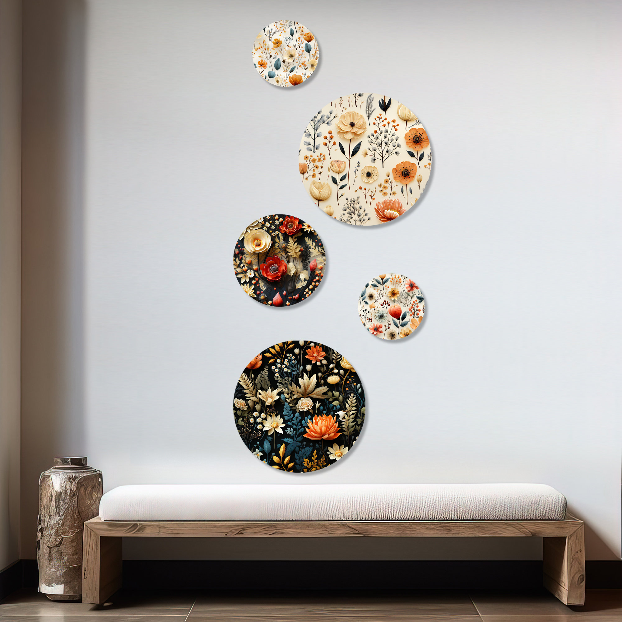 DesignArt Cottage Floral Autumn Collage - Floral Floral Round Wall Art ...