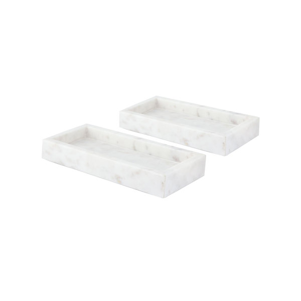 Wrought Studio™ White Marble Tray - Set of 2 - 8" x 4" - White | Wayfair