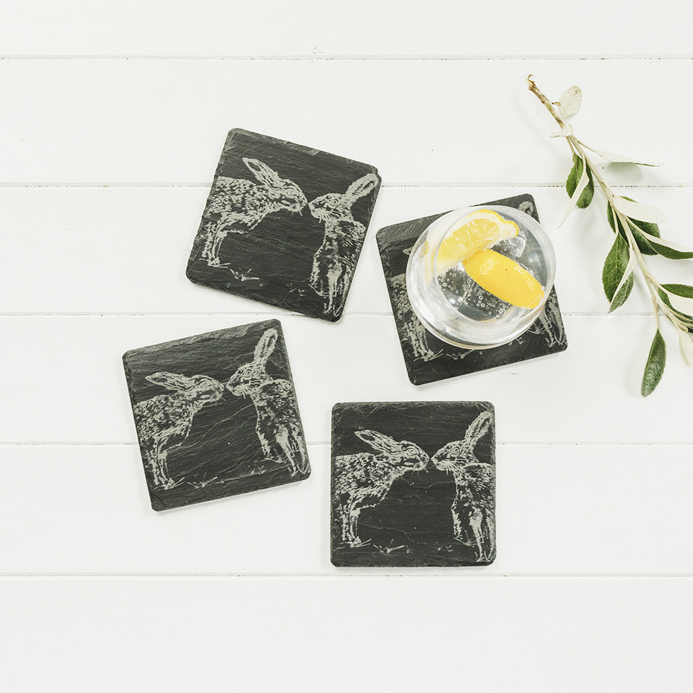Selbrae House 4 Square Slate Coasters with Kissing Hares Design ...