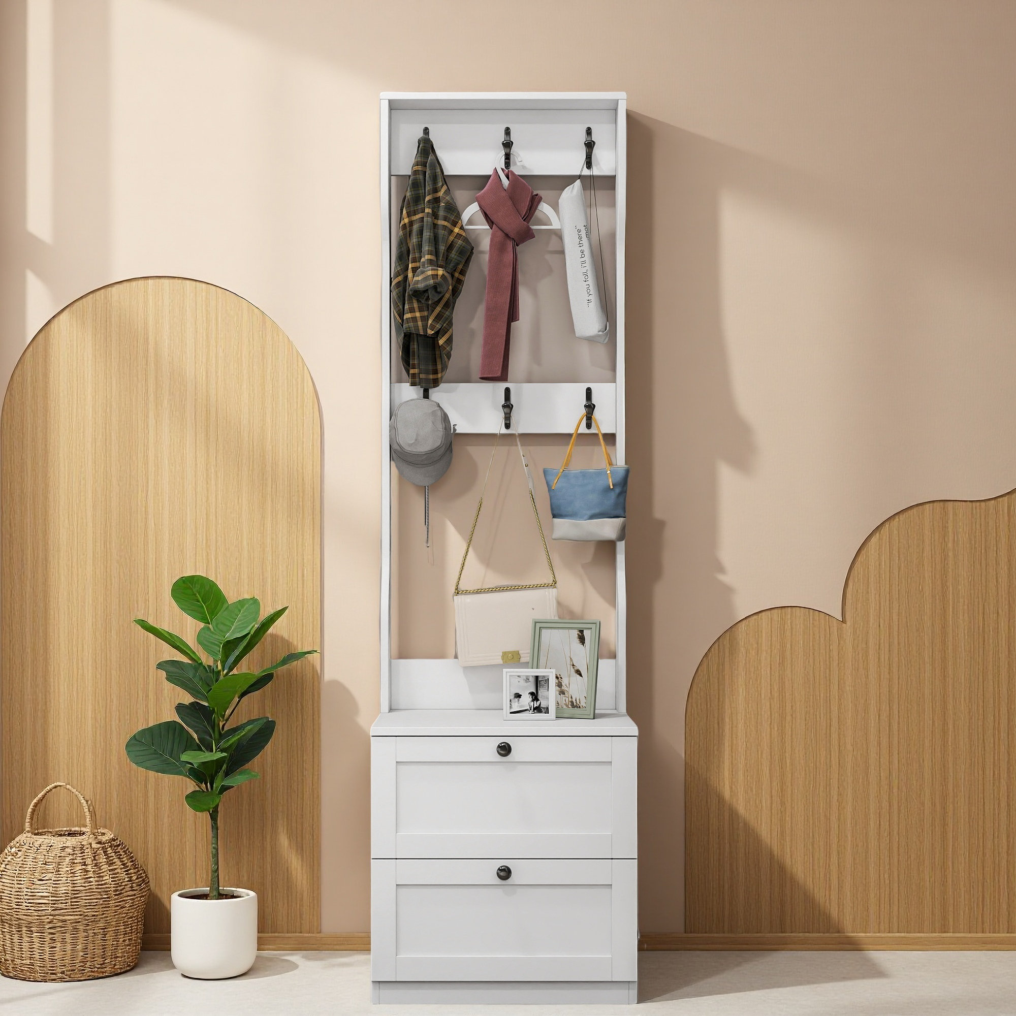 Latitude Run® 2-In-1 Coat Rack And Nightstand,Wood Bedside/Entryway ...