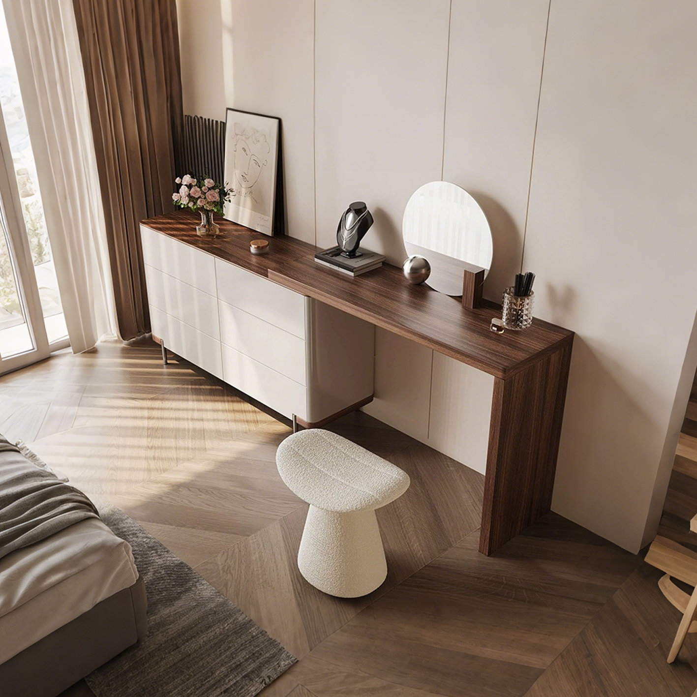 Isla Hopping Minimalist White Retractable Storage Dressing Table ...