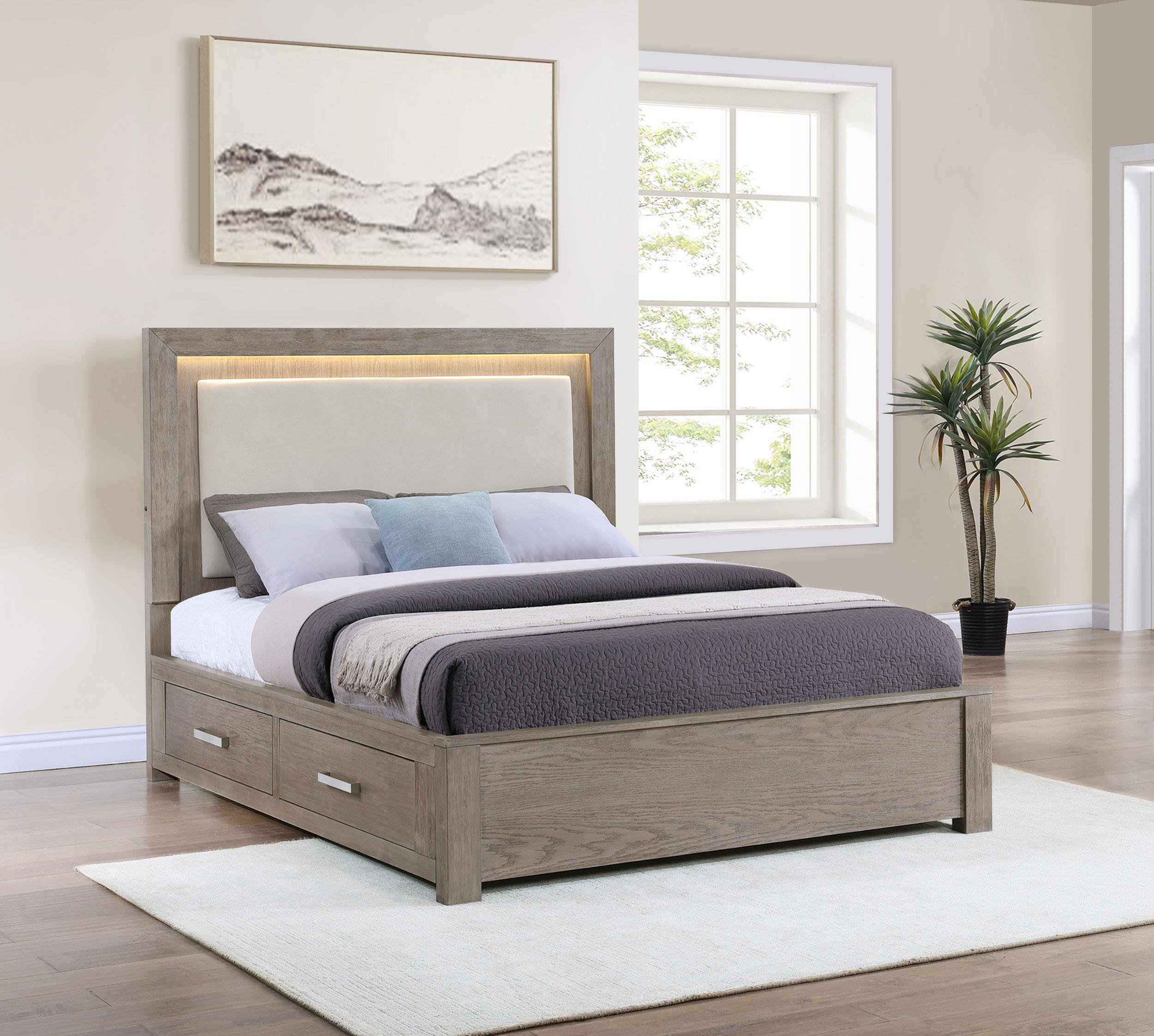 Brayden Studio® Elegant Eastern Bed - LED Storage Bed Barley Brown ...