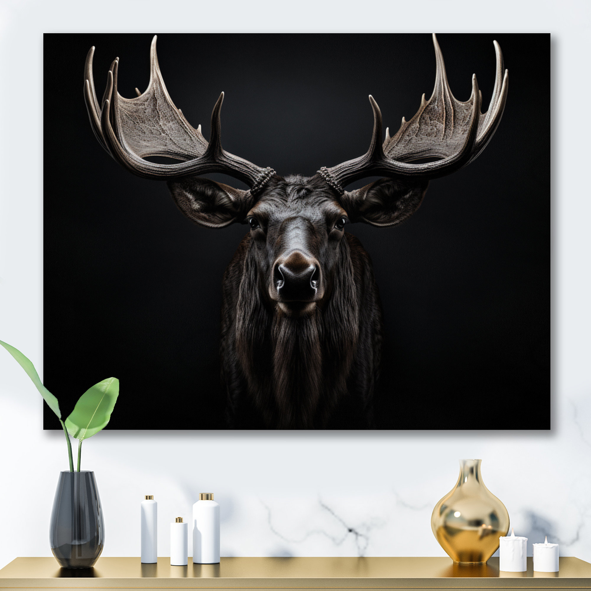 Millwood Pines Black White Moose Majestic Monochrome Black And White ...