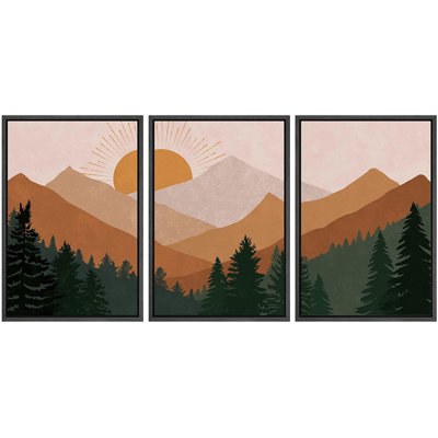 IDEA4WALL Sun Mountain Landscape Pastel Rising Sun Mountain Forest ...