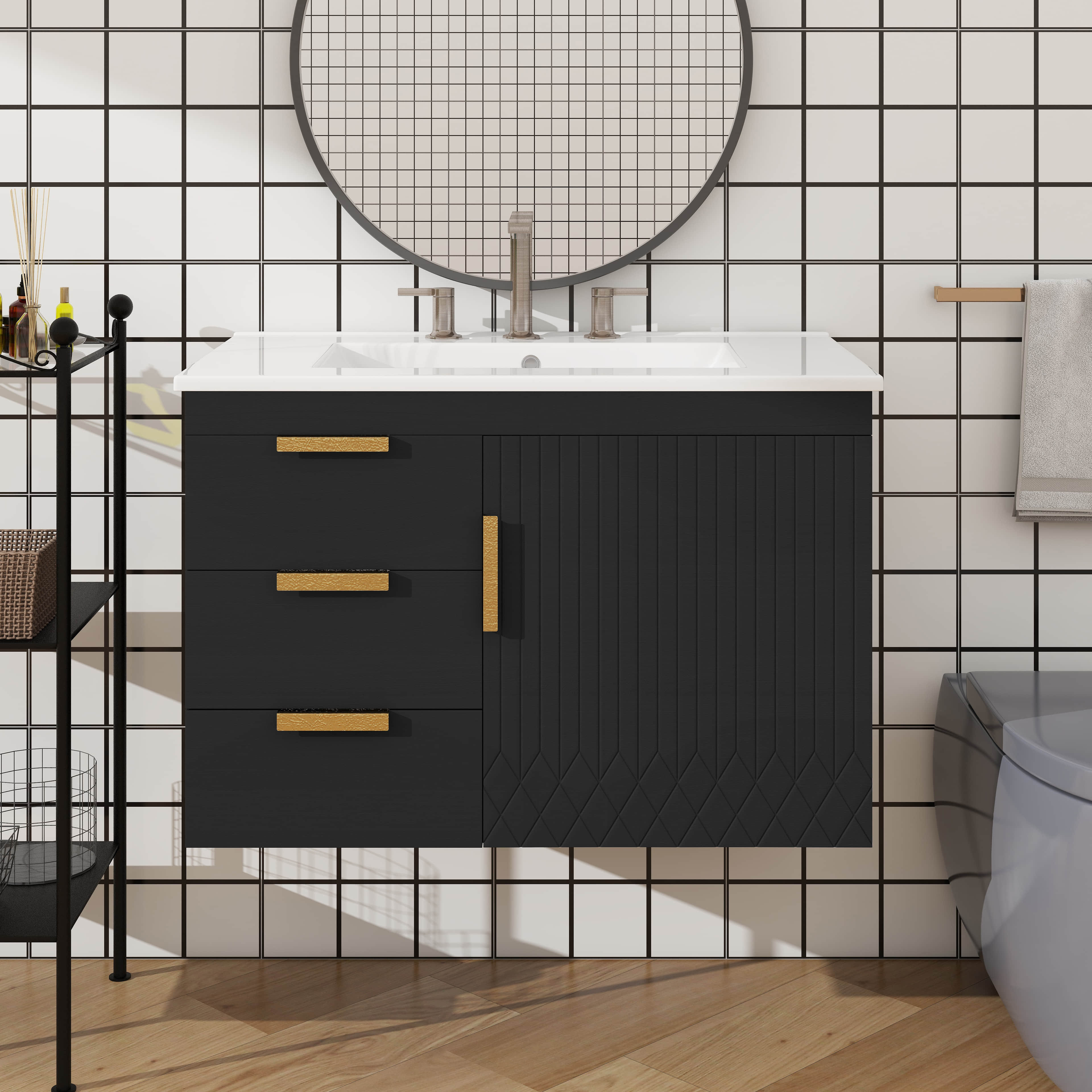 Ebern Designs 30" Wall-Mounted Bathroom Vanity Set, Featuring ...