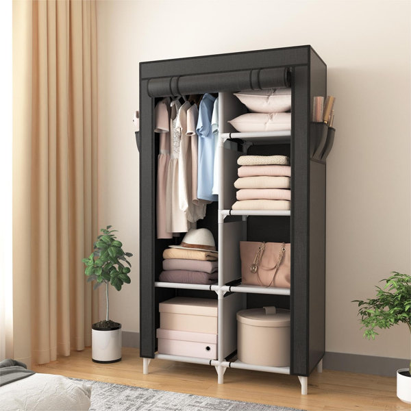 Rebrilliant Portable Closet Wardrobe Closet For Hanging Clothes With 6 ...