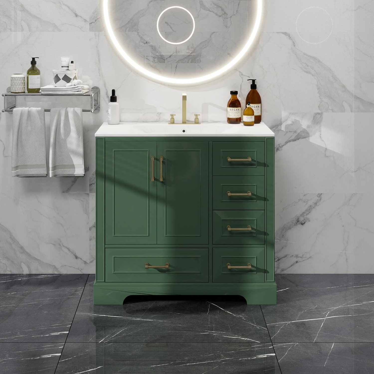 Winston Porter Traditional Green Bathroom Cabinet Vanity With Ceramic ...