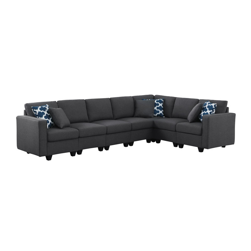 Ebern Designs Solina Linen Reversible Modular Corner Sectional Sofa ...