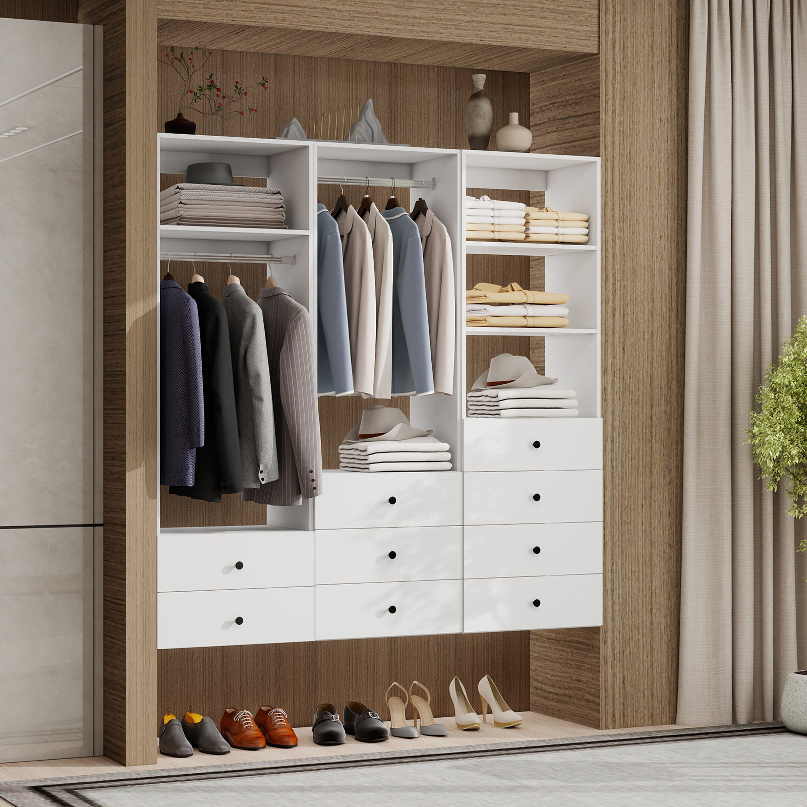 Rebrilliant 70.86"W Closet System With Double Rods, Closet Organizer ...