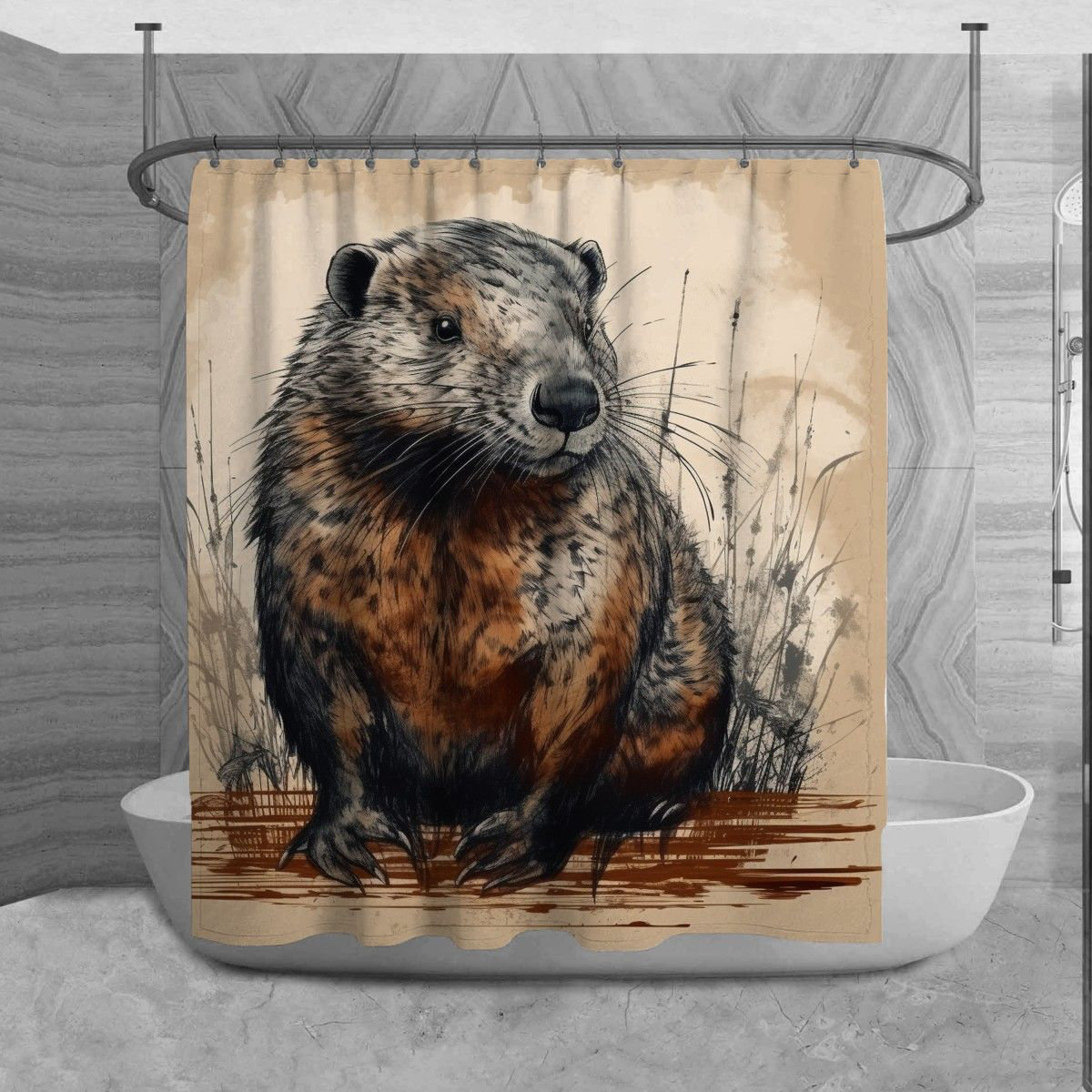 East Urban Home Beaver Shower Curtain Animals Bathroom Decor Black ...