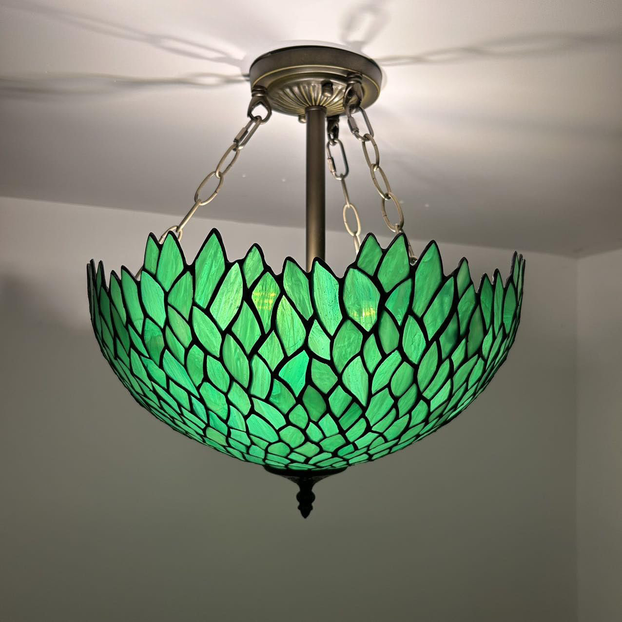 Astoria Grand Tiffany Ceiling Lights Green Stained Glass Leaves LED ...