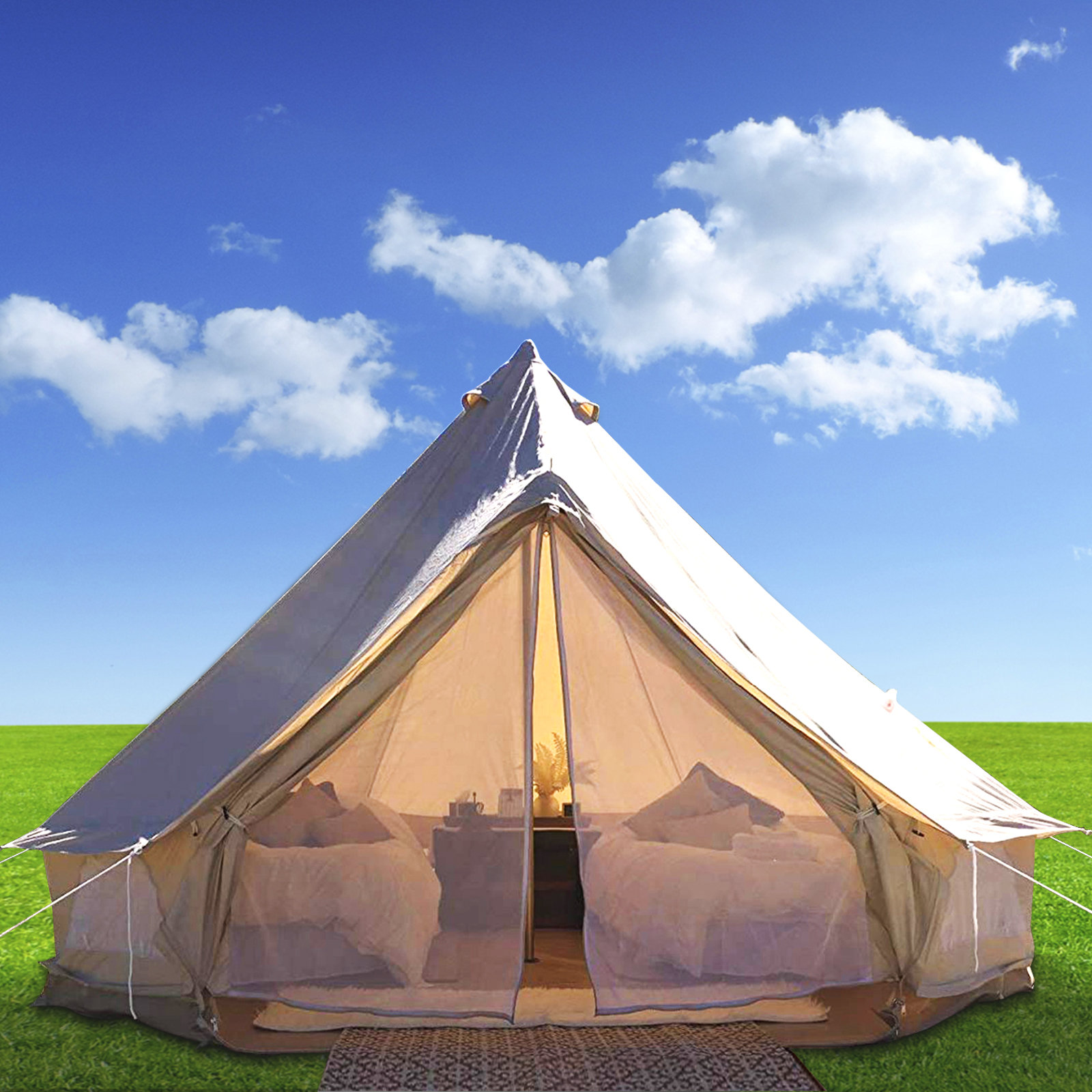 VEVOR Yurt Tent 100% Cotton Canvas Bell Tent 22.9 ft. in Dia. Glamping ...