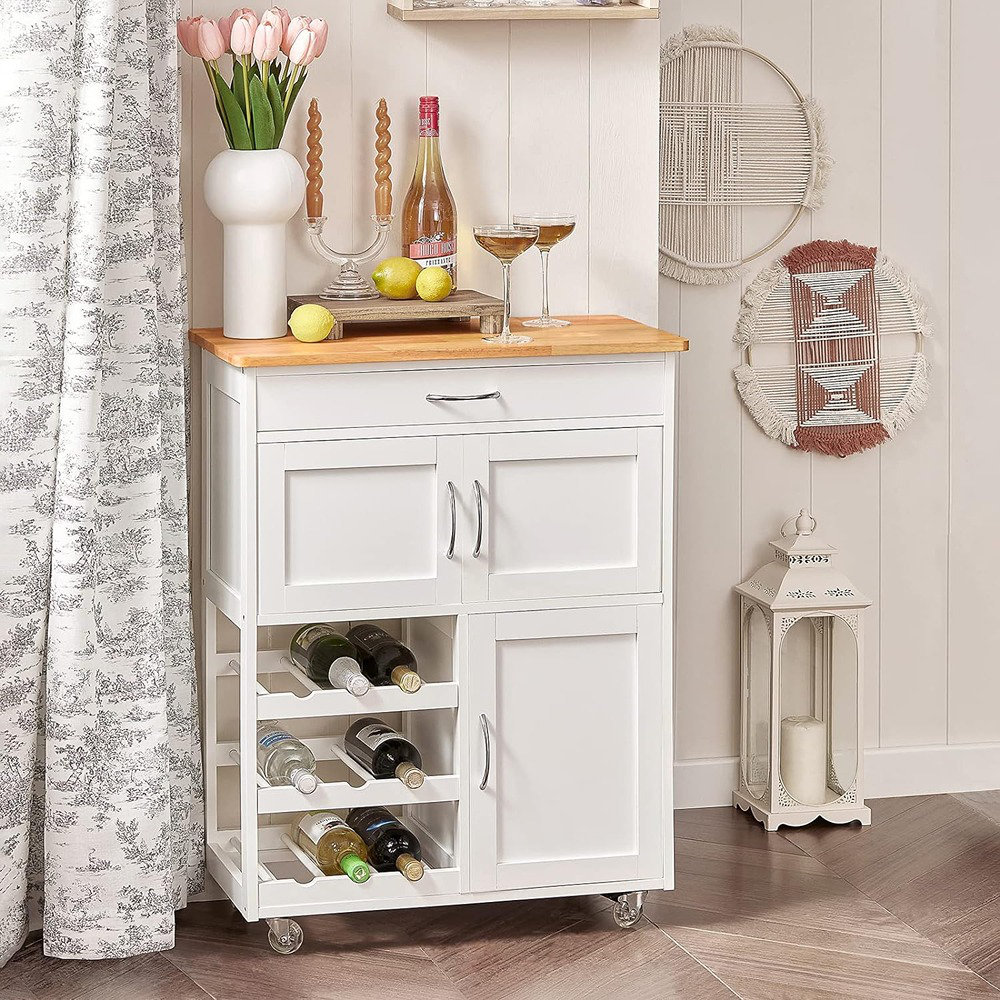 Red Barrel Studio® Kitchen Serving Trolley Cart With Doors And Drawers ...
