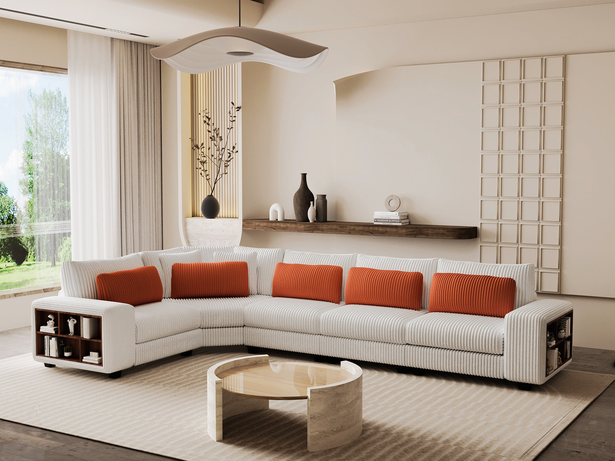 Hokku Designs Modular Sectional L-Shaped Sofa With Armrest Wooden Frame ...