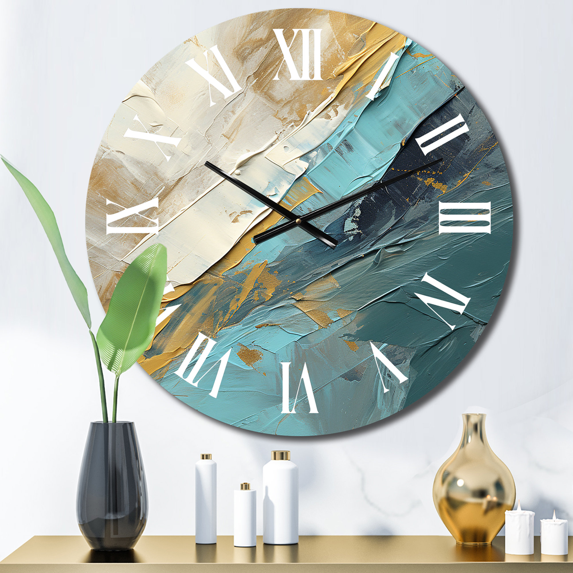 Design Art Serenity Sunset In Teal And White - Abstract Shapes Wall ...