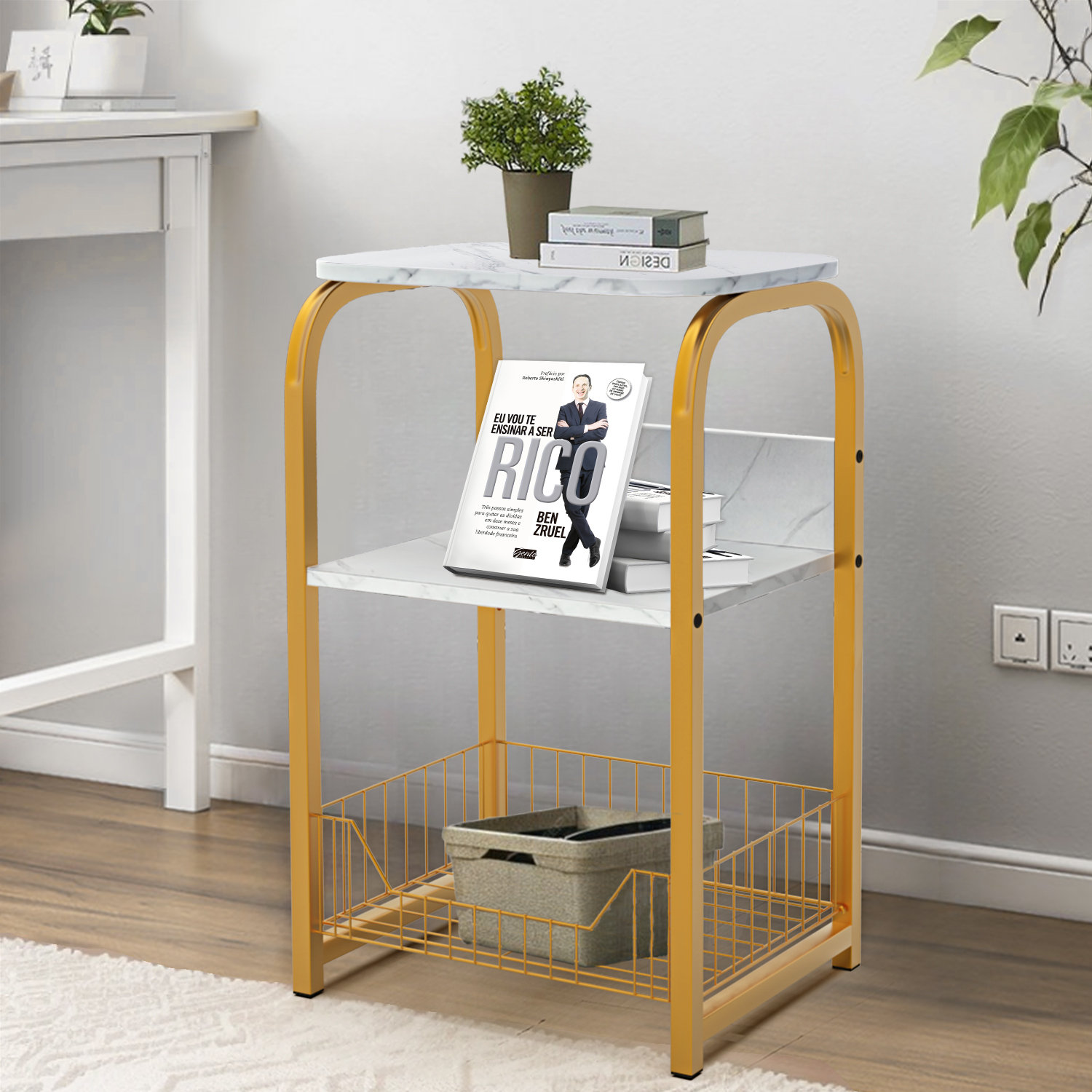 Mercer41 3-Tier Faux Marble Side Table With Golden Metal - Wayfair Canada