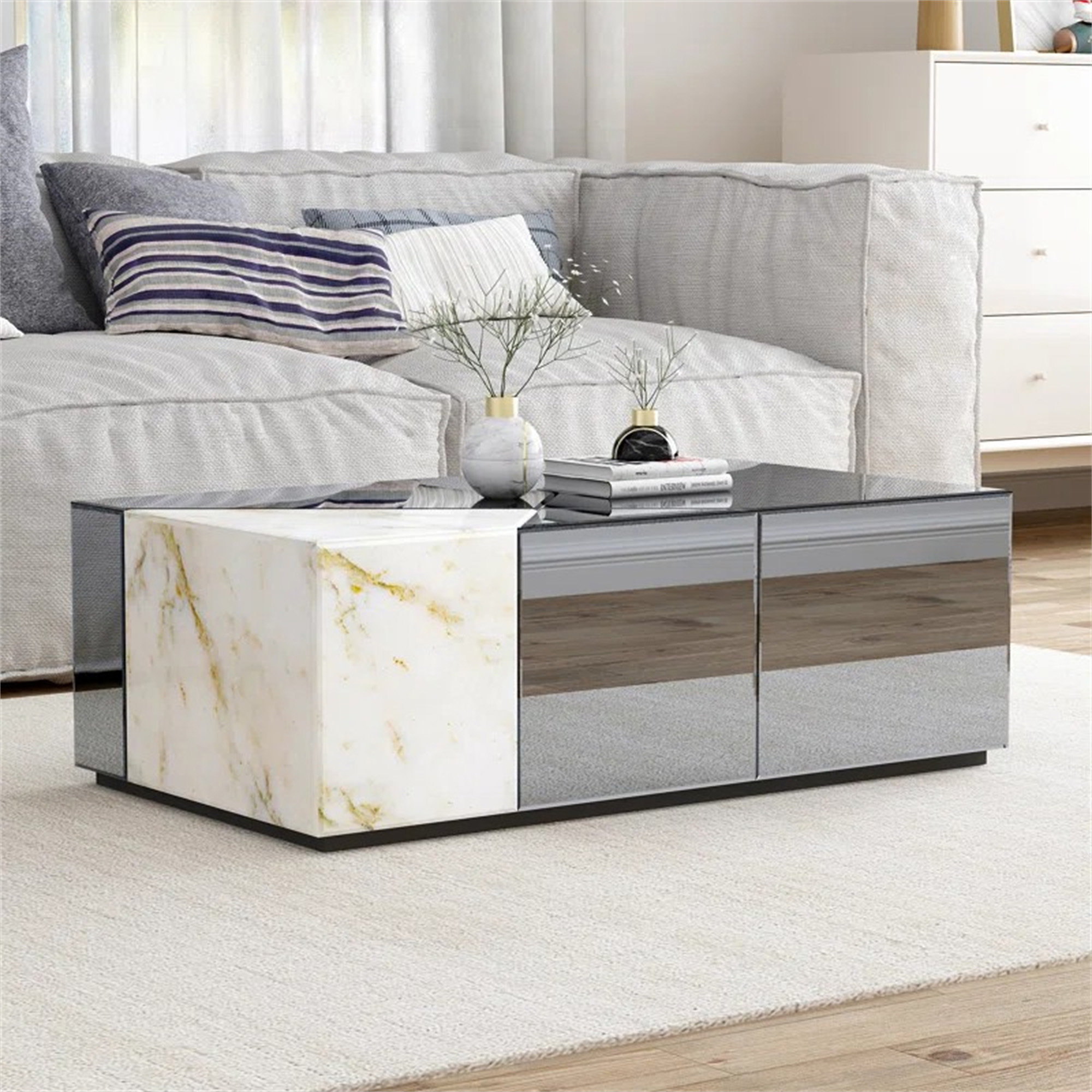 Mercer41 39.37''W Mirrored Modern Block Coffee Table | Wayfair