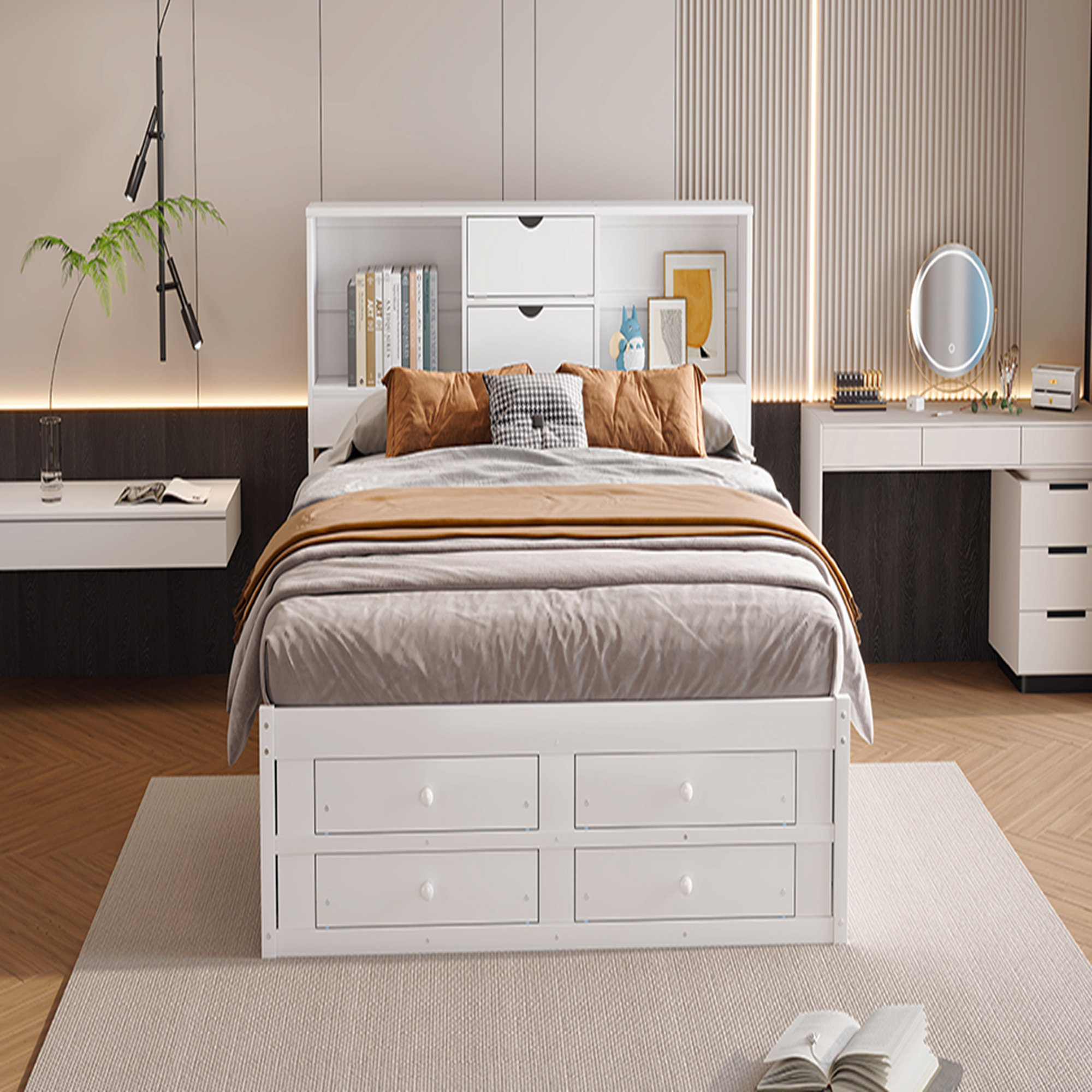 Red Barrel Studio® King Size Platform Bed With Storage Headboard And 8 ...