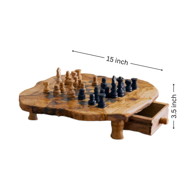 KAMSAH Homeware Large Olive Wood Chess Set – Handmade Rustic Wooden ...